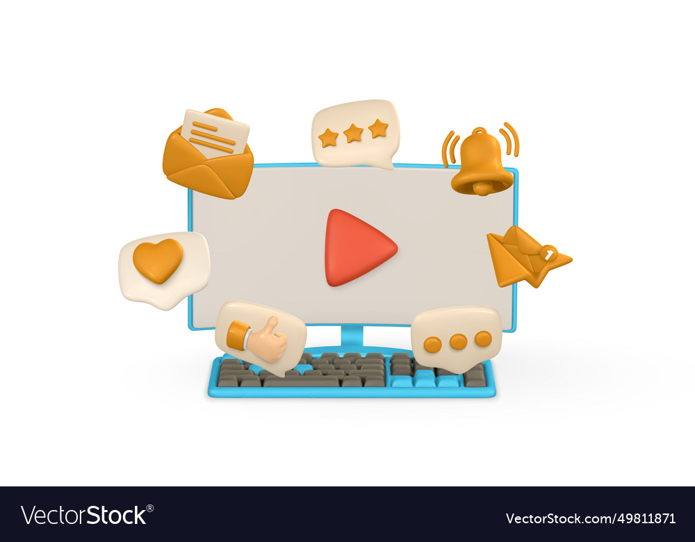 3d realistic pc monitor keyboard and speech Vector Image