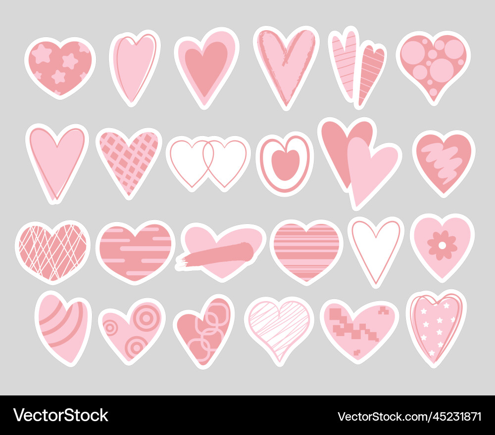 Bundle stickers with pink hearts valentines day Vector Image