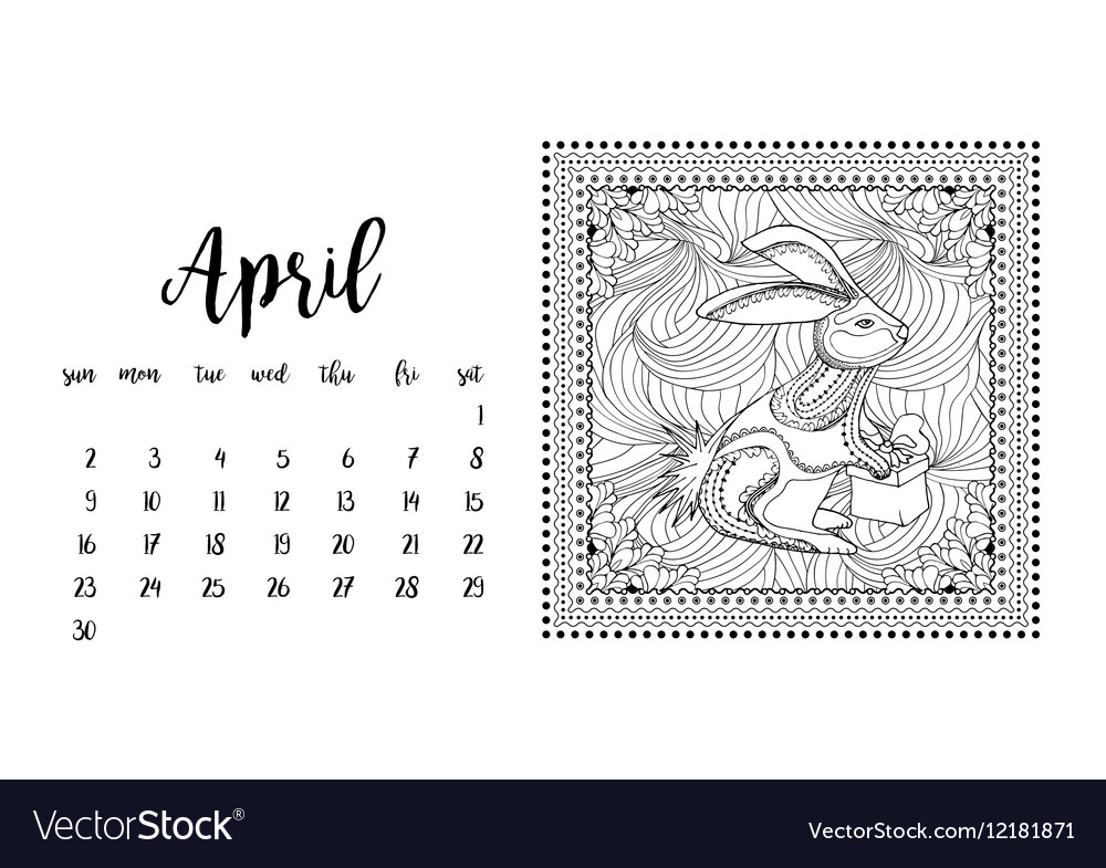 Desk calendar template for month april Royalty Free Vector