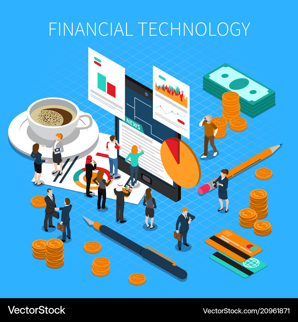 Financial technology isometric composition Vector Image
