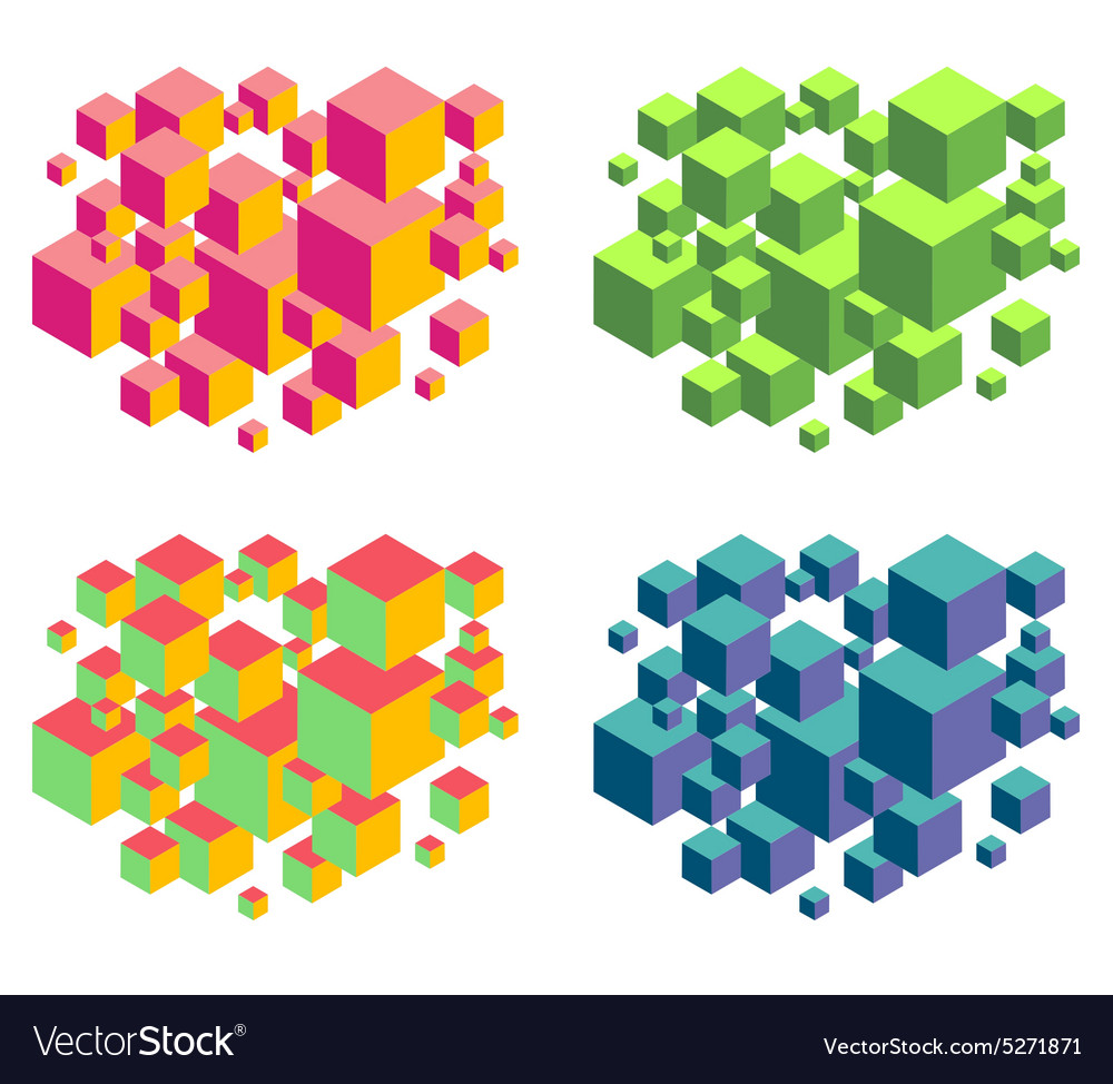 Floating isometric group cubes composition Vector Image