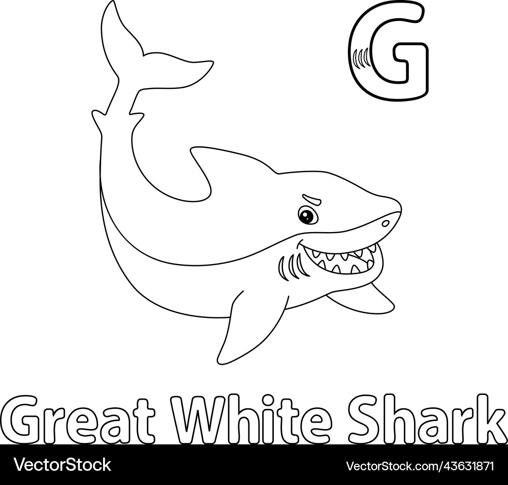 Great white shark alphabet abc coloring page g Vector Image
