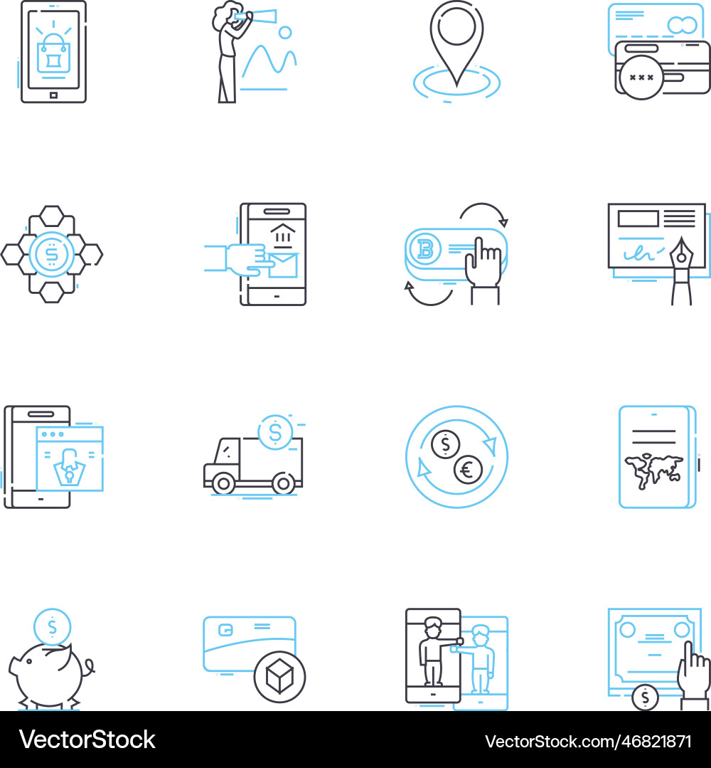 Internet lending linear icons set loan credit Vector Image
