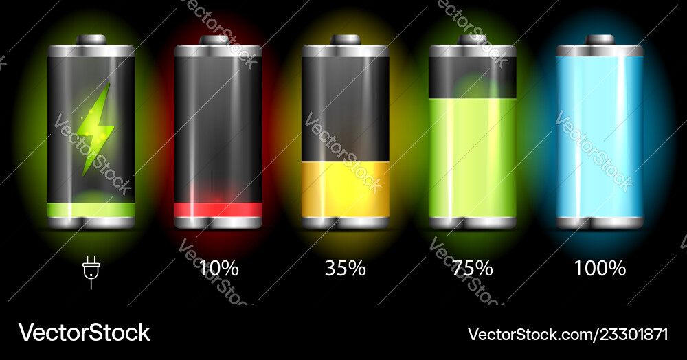 Realistic discharged and fully charged battery Vector Image