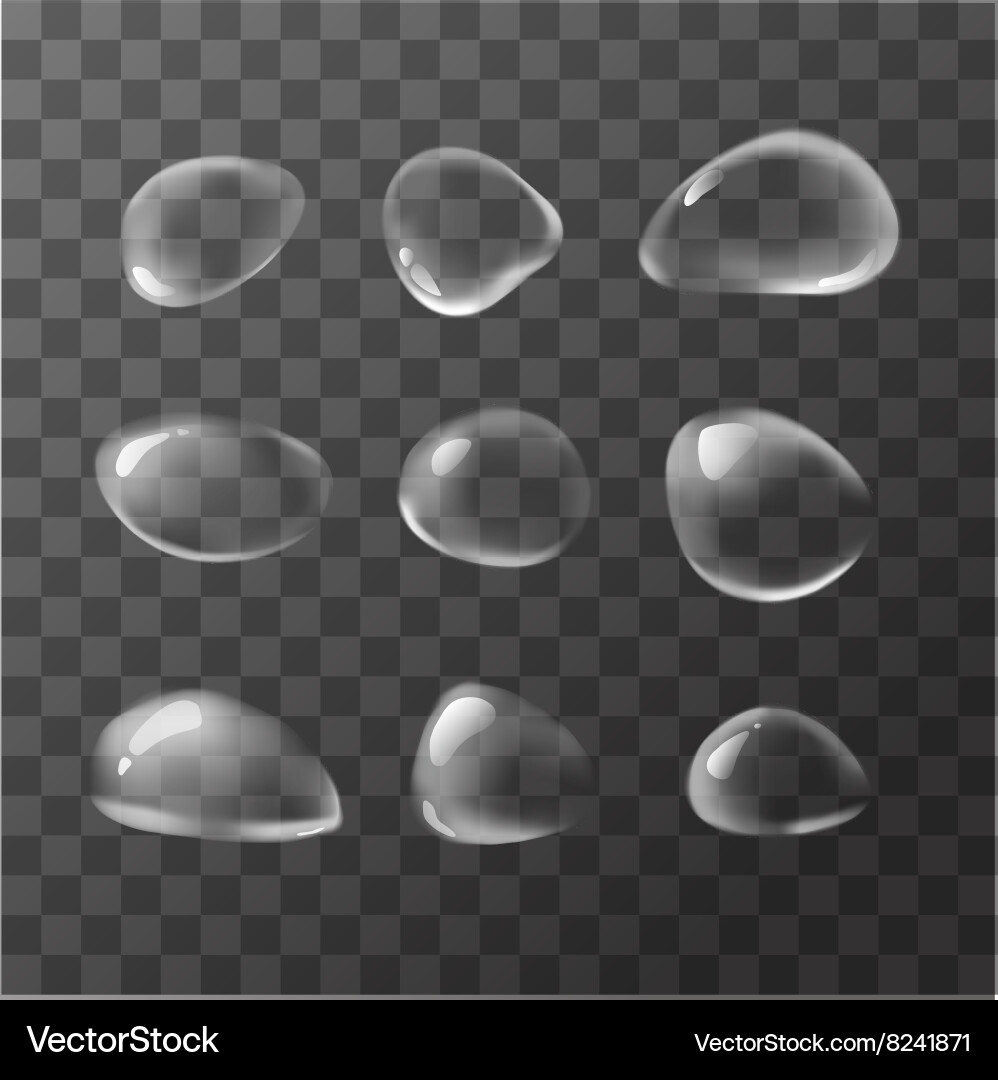Set of transparent water drops Royalty Free Vector Image