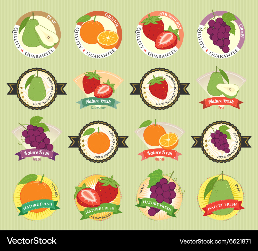 Set of various fresh fruit premium quality tag Vector Image