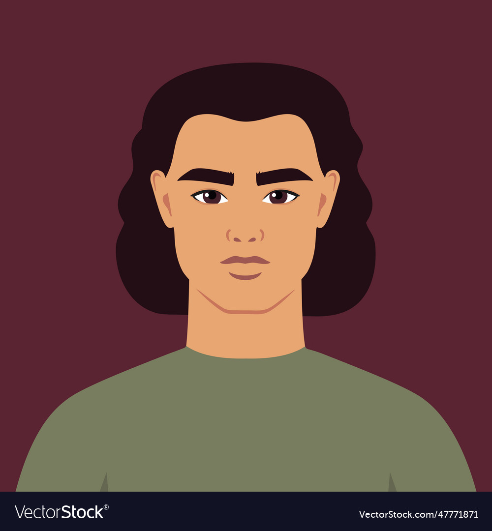 Young man with curly hair portrait abstract guy Vector Image