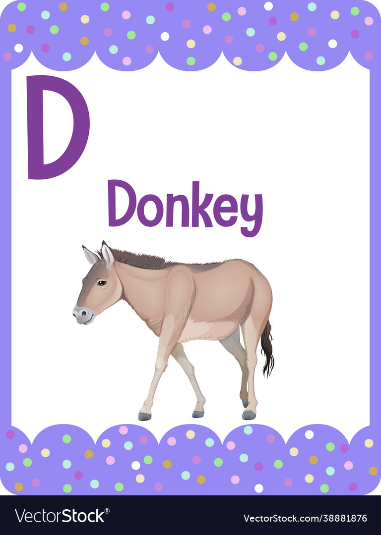 Alphabet flashcard with letter d for donkey Vector Image