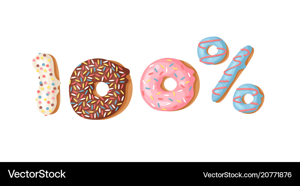 Cartoon 100 percent donut Royalty Free Vector Image