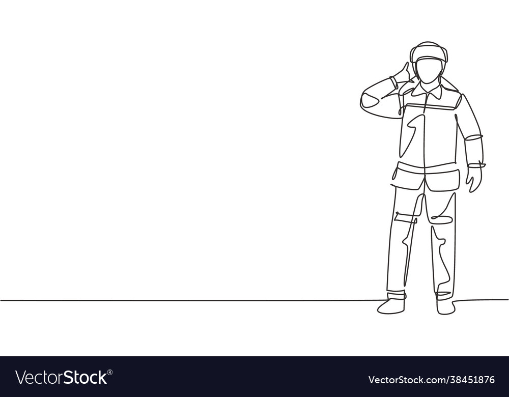 Continuous one line drawing firefighters stood Vector Image