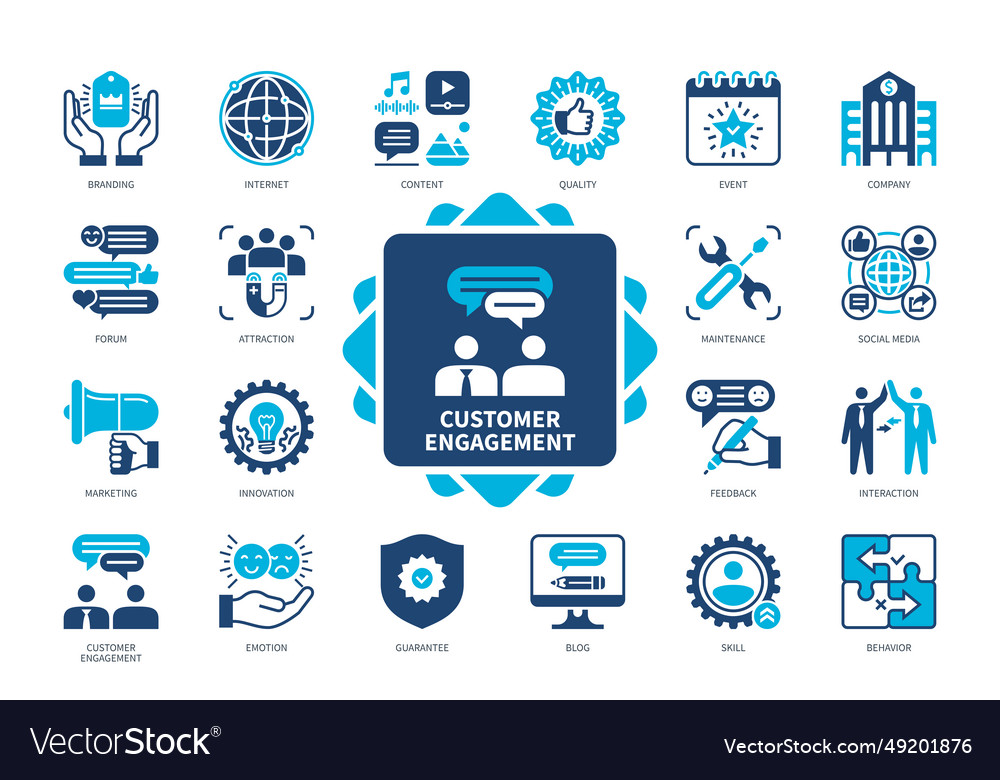 Customer engagement solid icon set Royalty Free Vector Image
