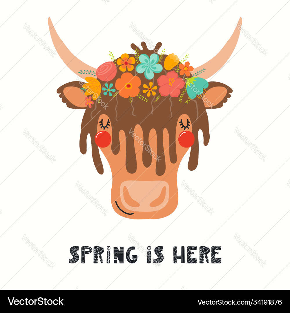 Cute yak in a flower crown Royalty Free Vector Image