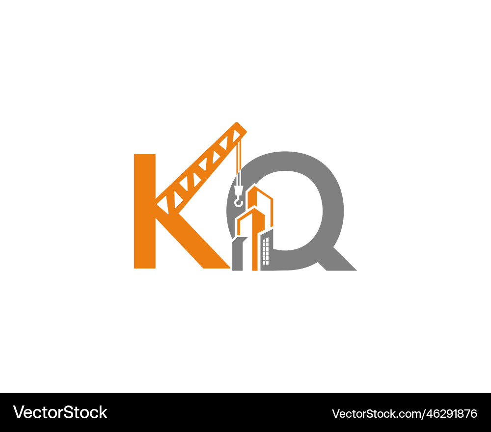 Letters kq with crane and building logo Royalty Free Vector