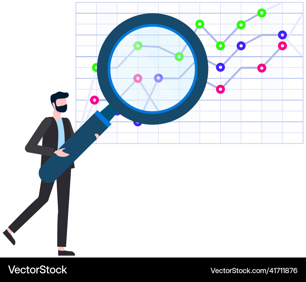 Man studies statistics on presentation male Vector Image