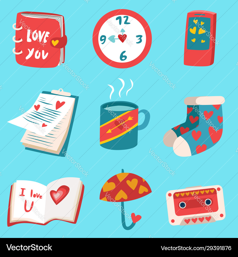 Pack love stickers valentines labels set Vector Image