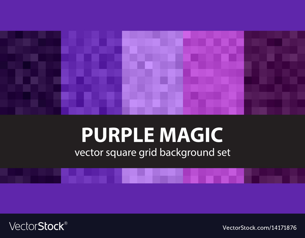 Pixel pattern set purple magic seamless Royalty Free Vector