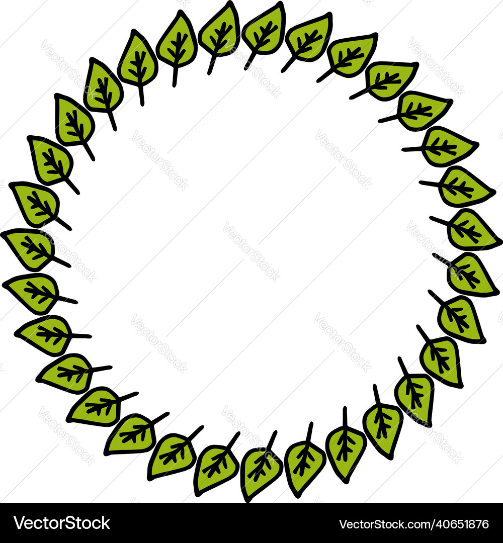 Round frame with positive beautiful green leaves Vector Image