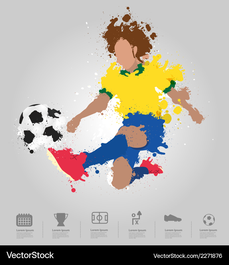 Soccer player kicks the ball with paint splatter Vector Image
