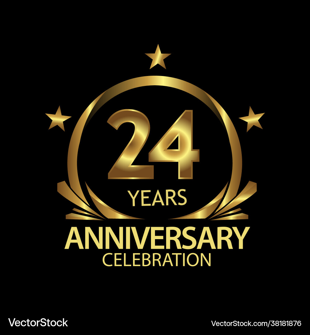 Twenty four years anniversary golden Royalty Free Vector