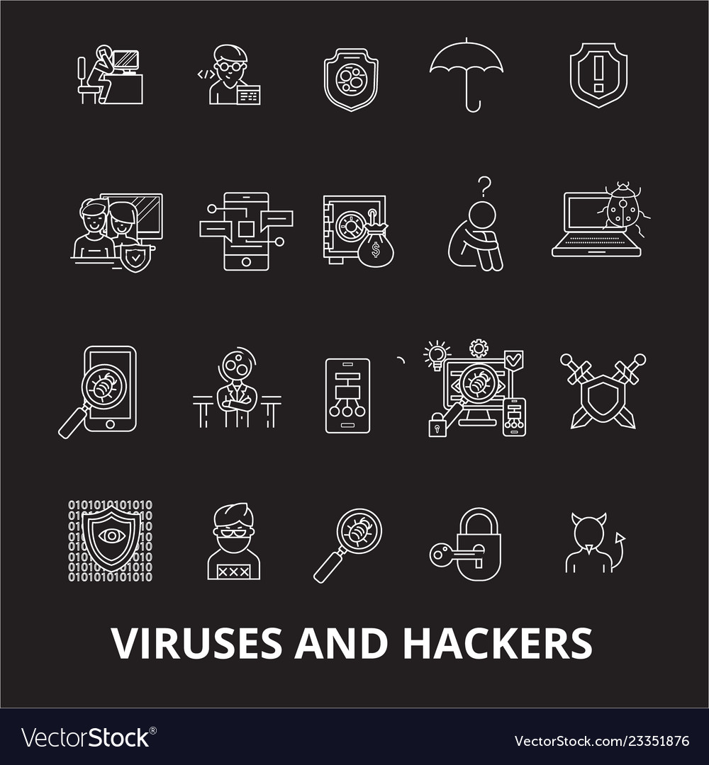 Viruses and hackers editable line icons set Vector Image