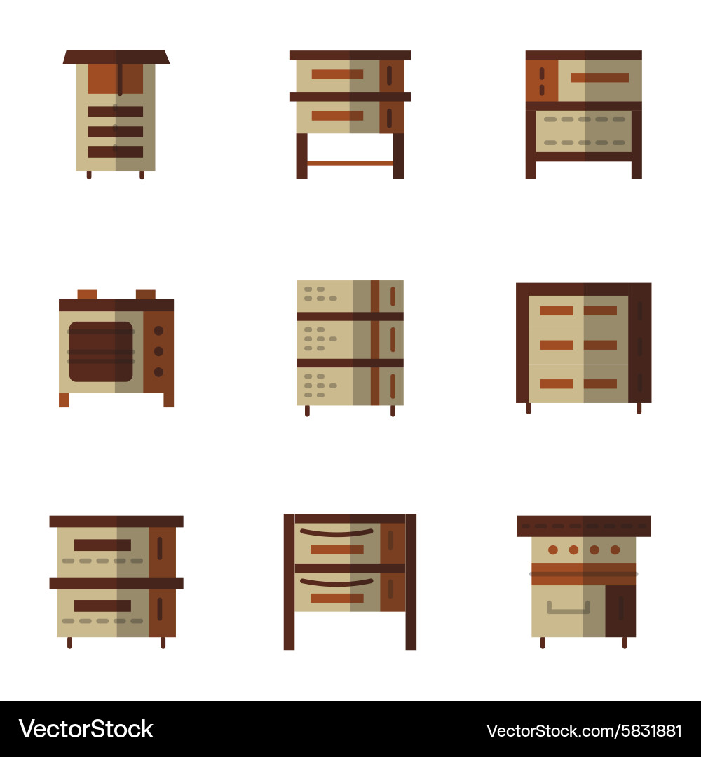 Brown flat style icons for oven Royalty Free Vector Image
