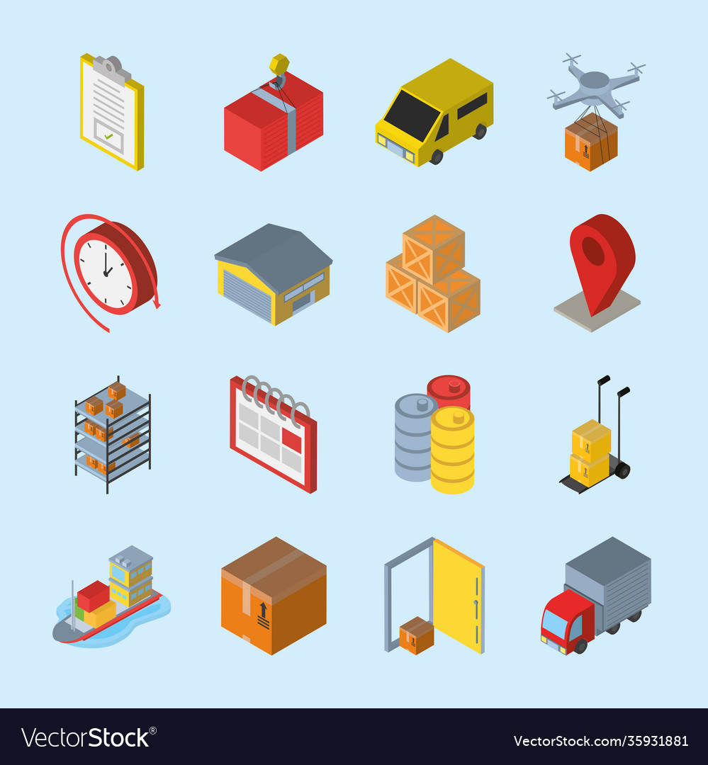 Delivery and logistics isometric icon bundle Vector Image