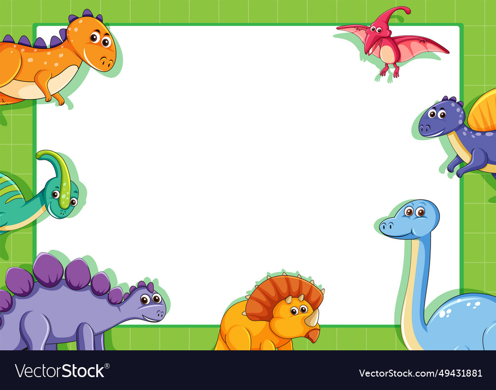 Dinosaur cartoon character on border frame Vector Image