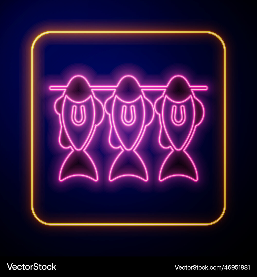 Glowing neon dried fish icon isolated on black Vector Image