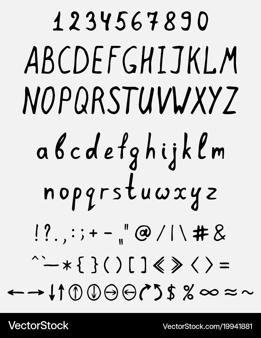 Handwritten font with a full set of elements Vector Image