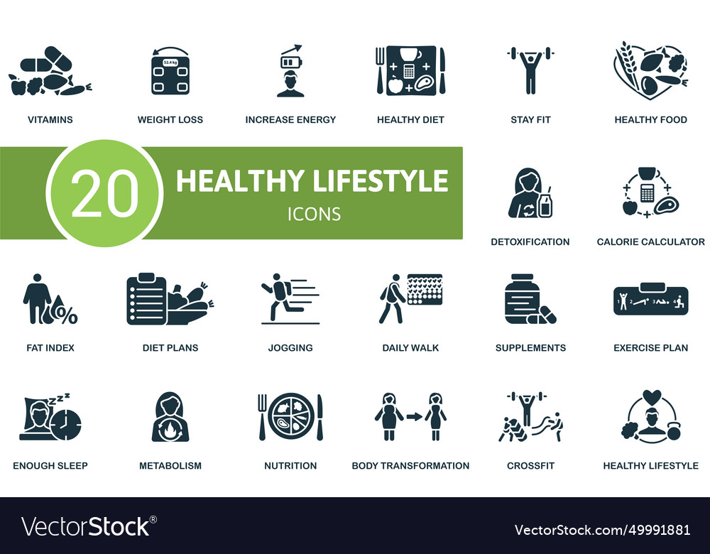 Healthy lifestyle icons set creative Royalty Free Vector