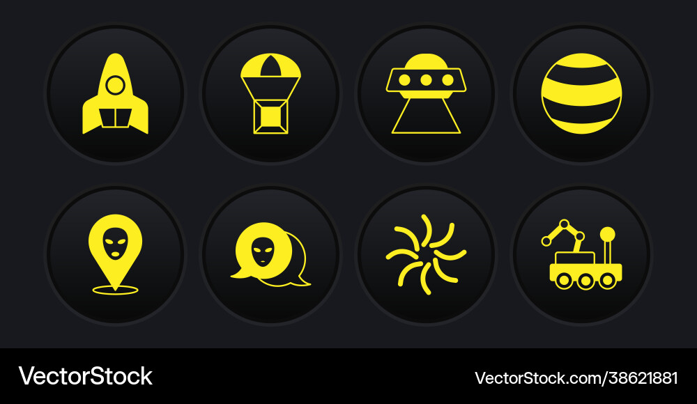 Set alien planet black hole ufo flying Royalty Free Vector