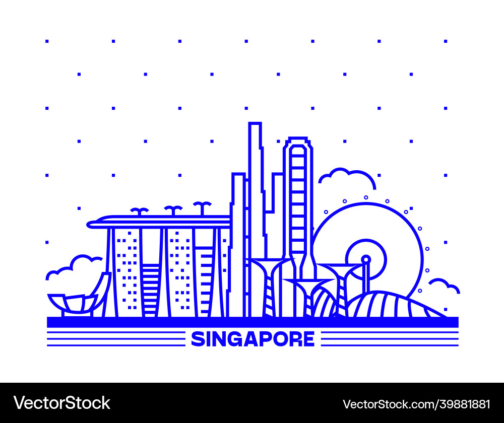 Singapore skyline blue outline Royalty Free Vector Image