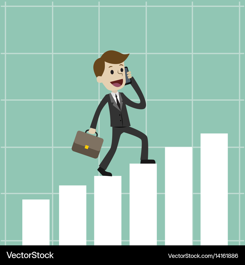 Businessman going up on the growing chart Vector Image