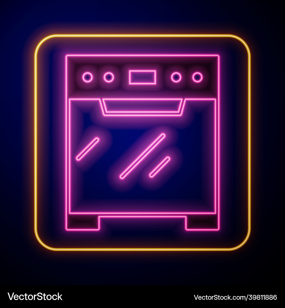 Glowing neon oven icon isolated on black Vector Image