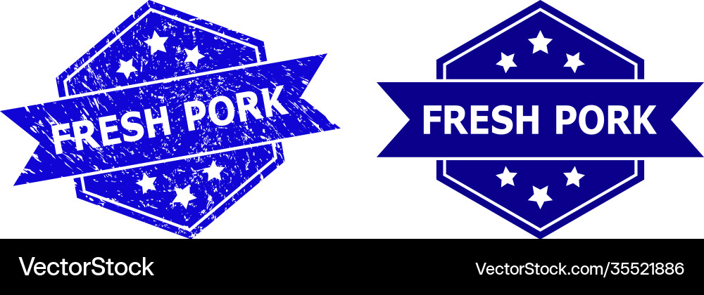 Hexagon fresh pork stamp with unclean style Vector Image