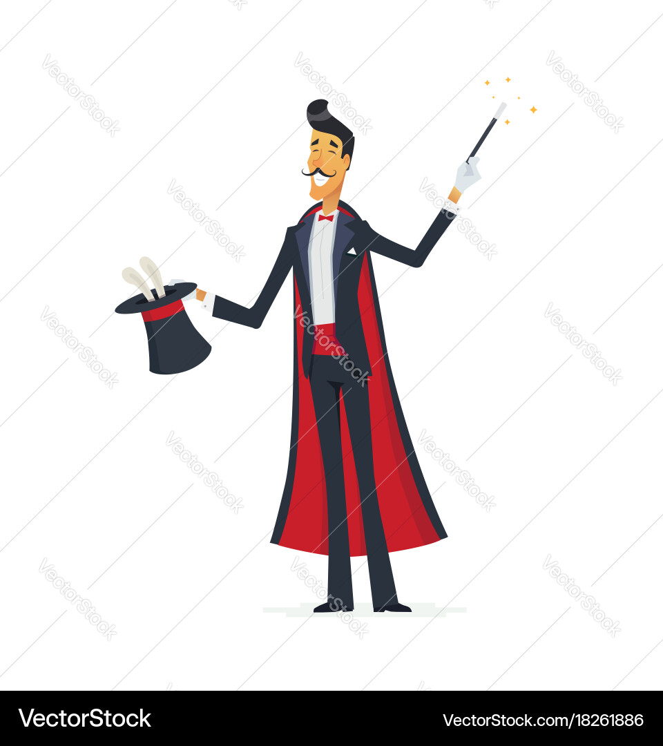 Magician doing a hat trick - cartoon people Vector Image
