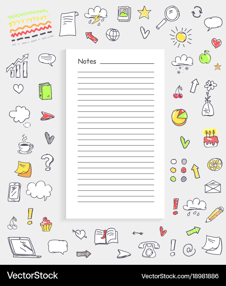 Notes and collection of icons Royalty Free Vector Image