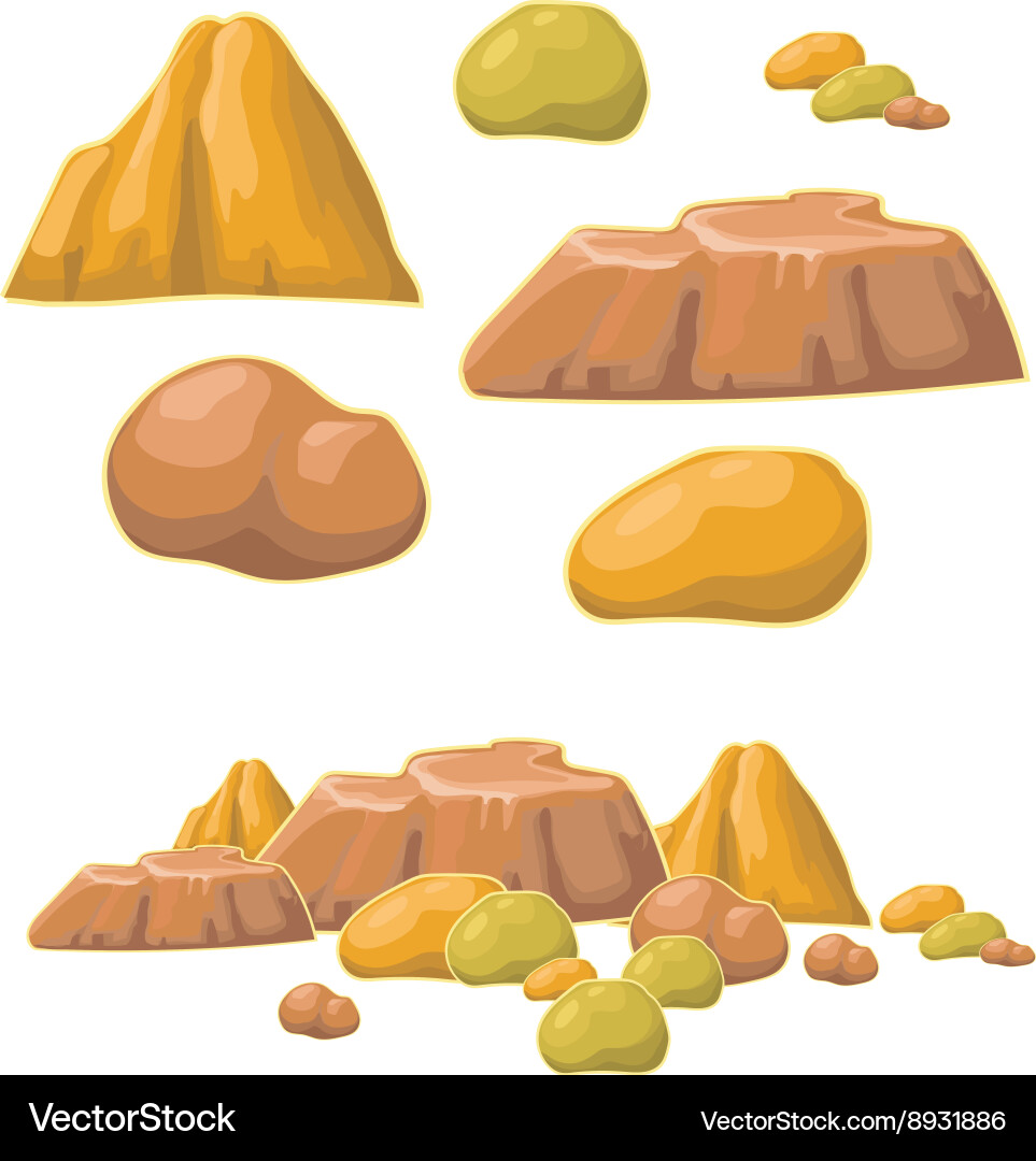 Set cartoon stones and minerals Royalty Free Vector Image
