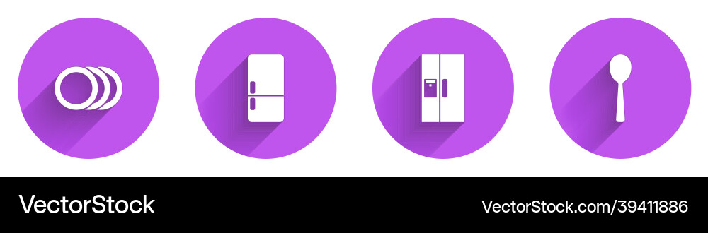 Set plate refrigerator and spoon icon with long Vector Image