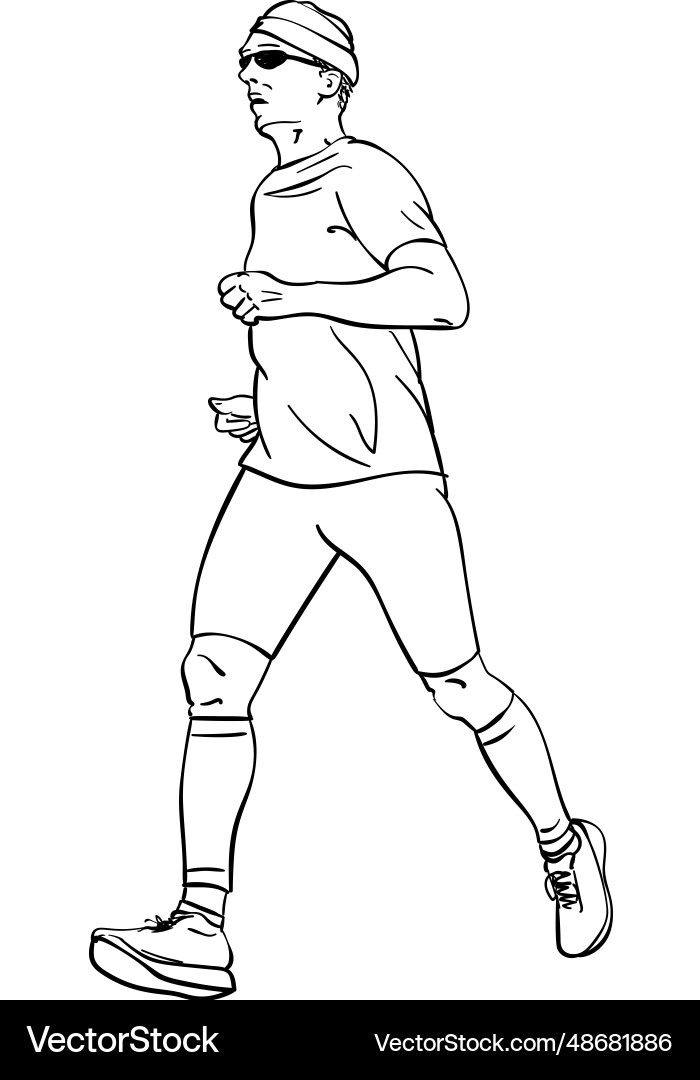 Sketch of running man hand drawn linear Royalty Free Vector