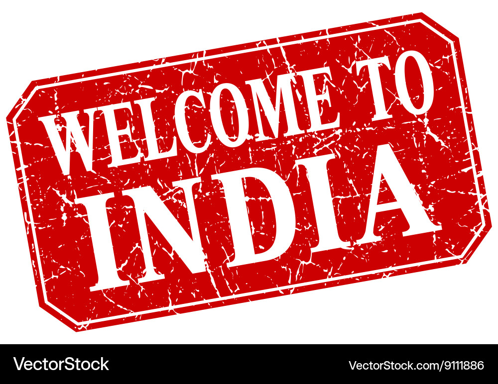 Welcome to india red square grunge stamp Vector Image