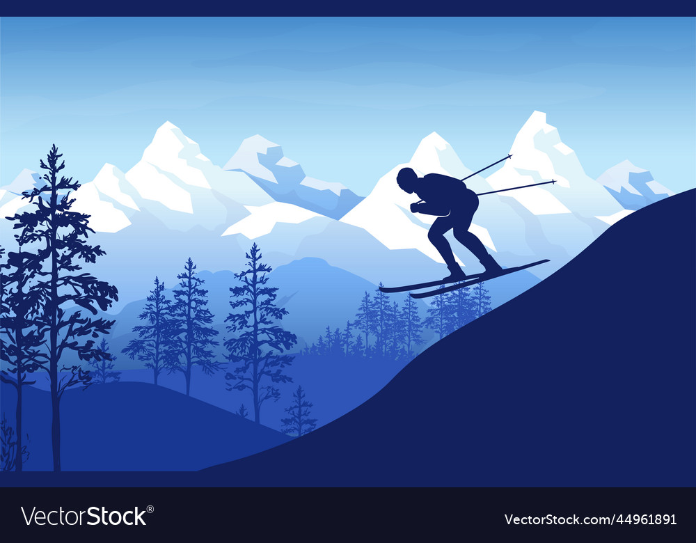Alpine mountain ski downhill skier on slope Vector Image