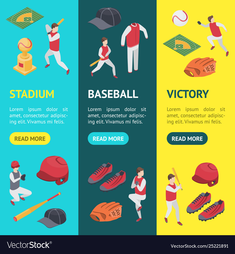 Baseball game sport signs 3d banner vertical set Vector Image Baseball game sport signs 3d banner vertical set Vector Image
