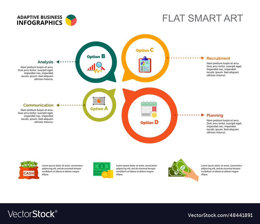 Cycle chart with four elements template Royalty Free Vector