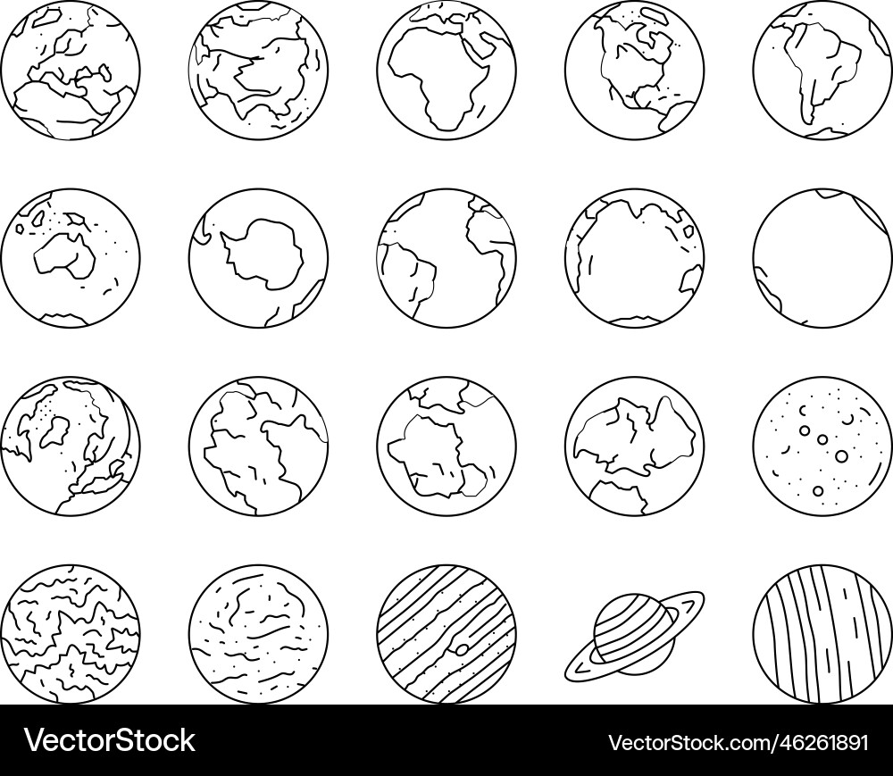 Earth world planet globe map icons set Royalty Free Vector