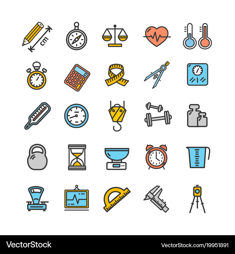 Measurement signs color thin line icon set Vector Image