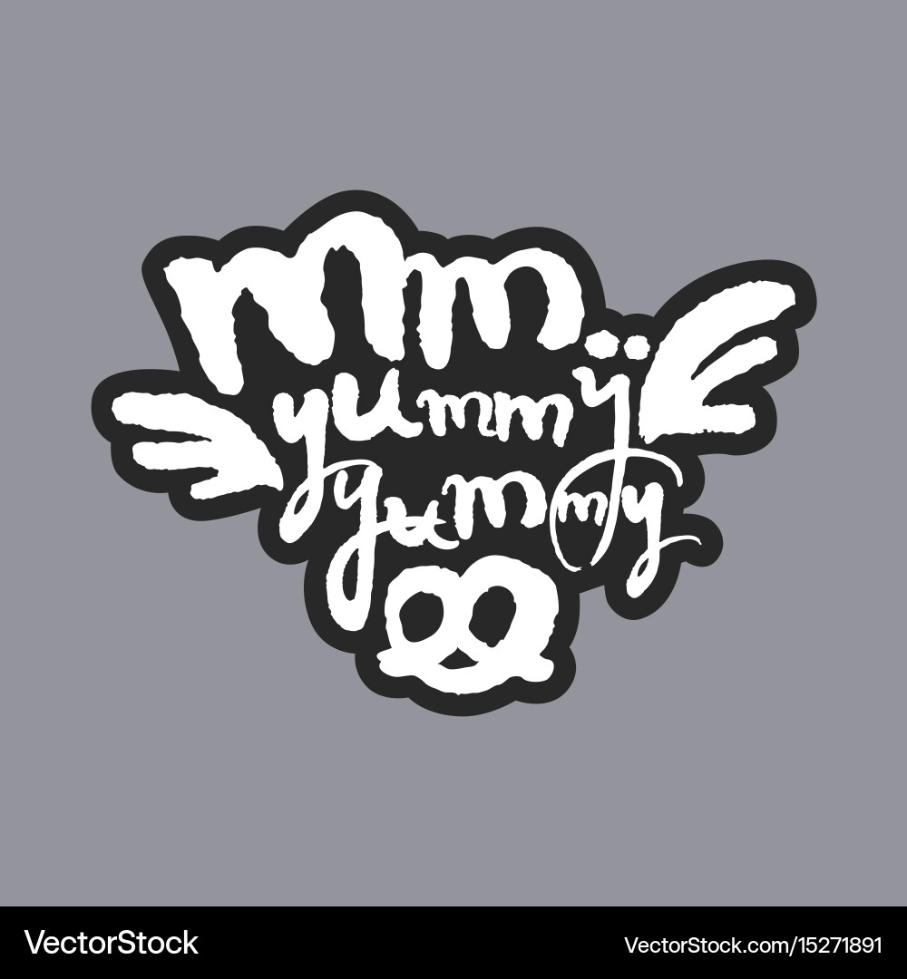 Mm yummy white calligraphy lettering Royalty Free Vector