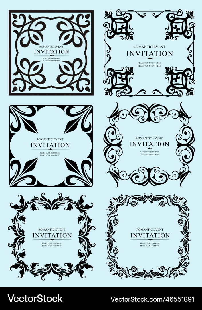 Set of ornate frames and ornaments with sample Vector Image