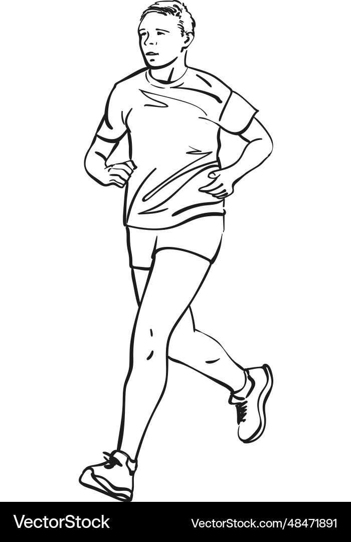 Sketch of running man hand drawn linear Royalty Free Vector