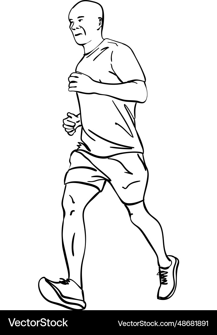 Sketch of running man hand drawn linear Royalty Free Vector